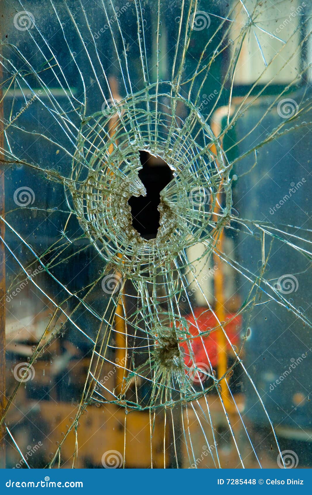Cracked Broken Glass with Hole Stock Photo - Image of details ...