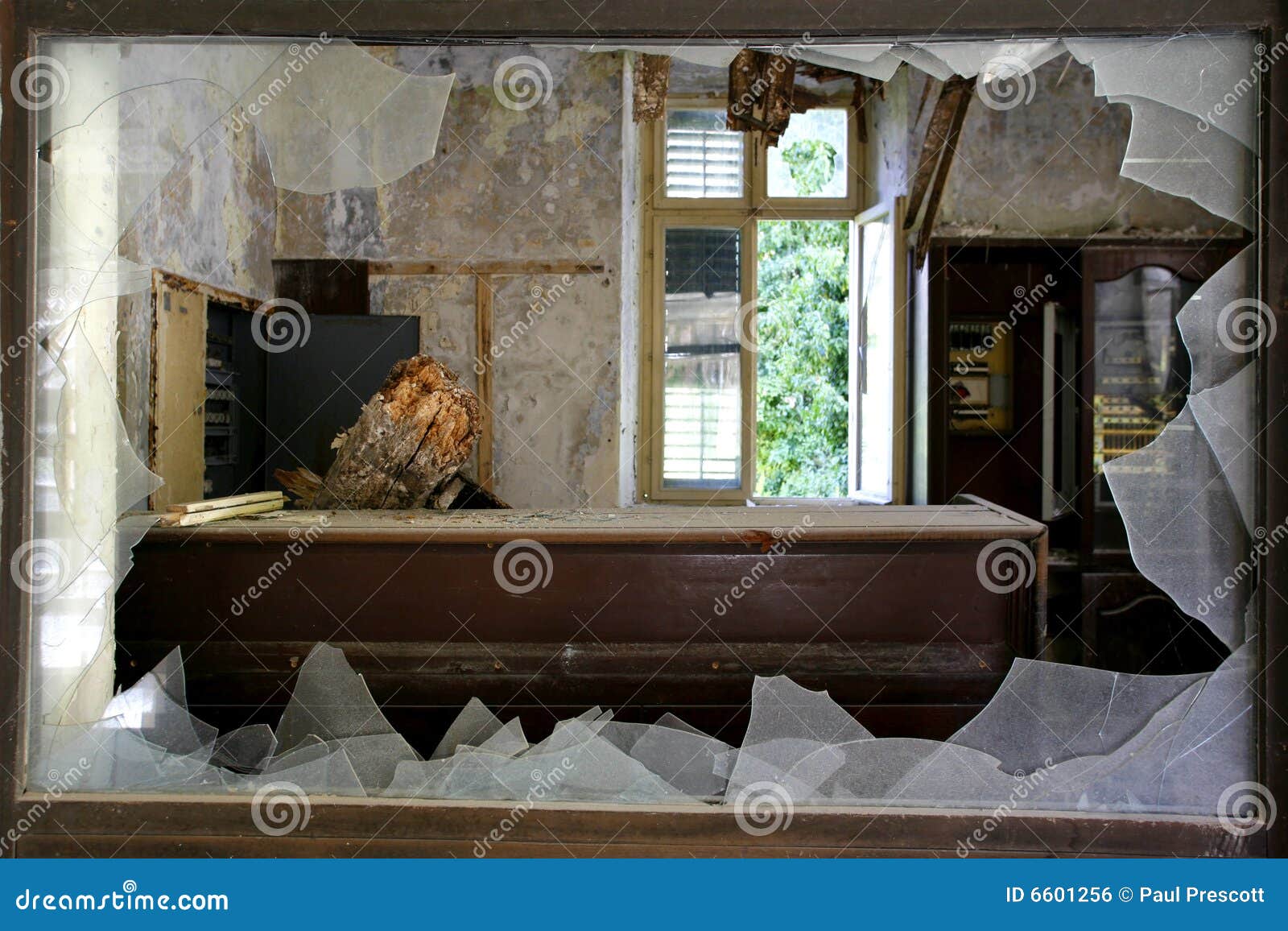 Broken Window in an Abandoned Hotel Stock Photo - Image of house ...
