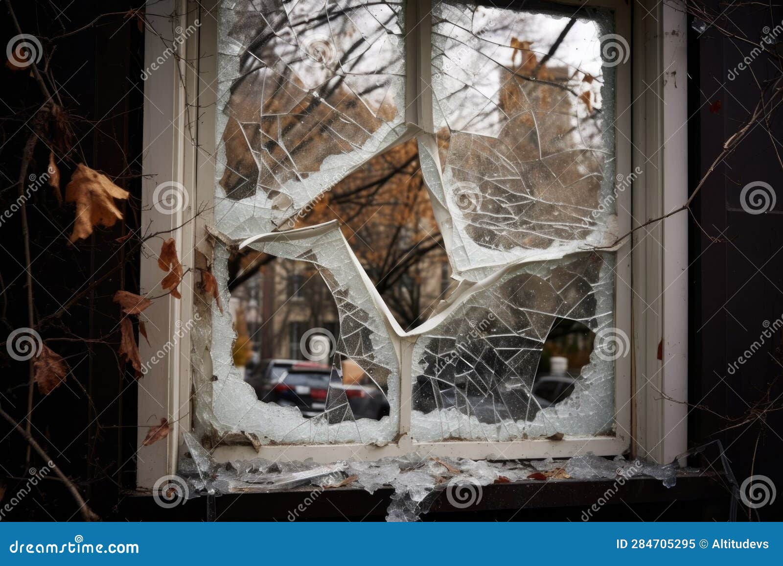 Broken Window with Adhesive Tape Holding Pieces Together Stock Image ...