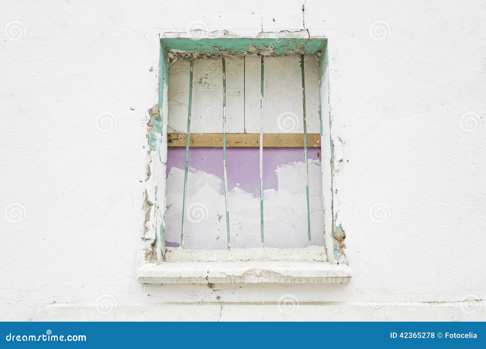 Broken window with bars stock photo. Image of decay, brickwork - 42365278