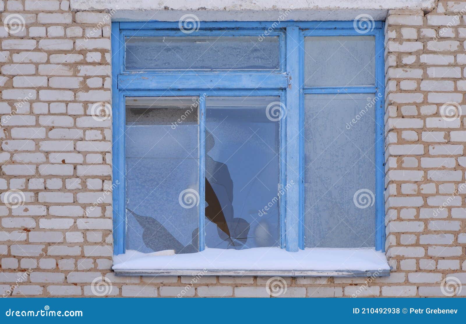 Broken Window. Broken Window with Blue Frame Stock Photo - Image of ...