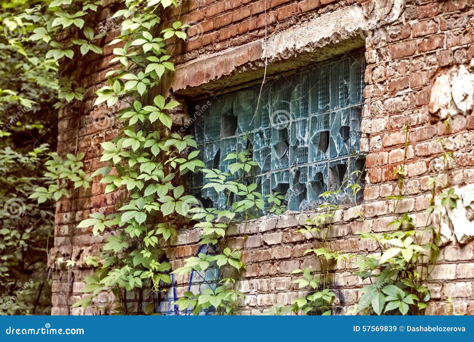 Broken Window in Brick Building Stock Image - Image of cracked ...