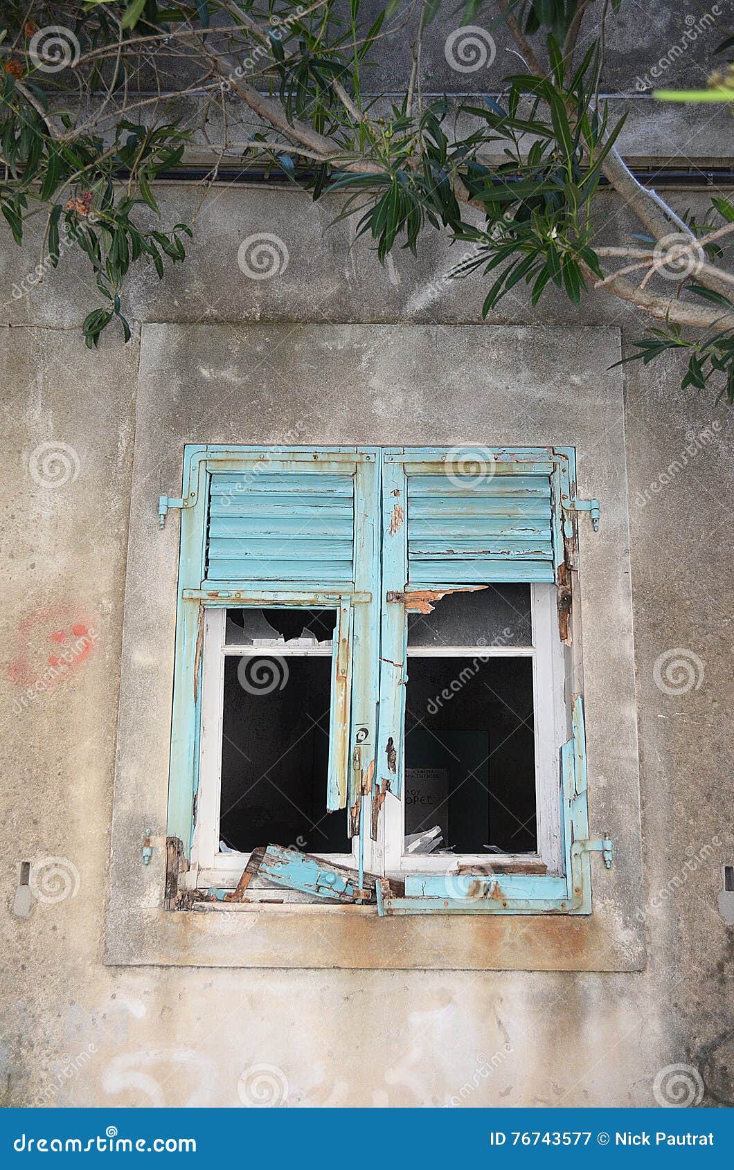 Broken window stock image. Image of leaves, green, greece - 76743577