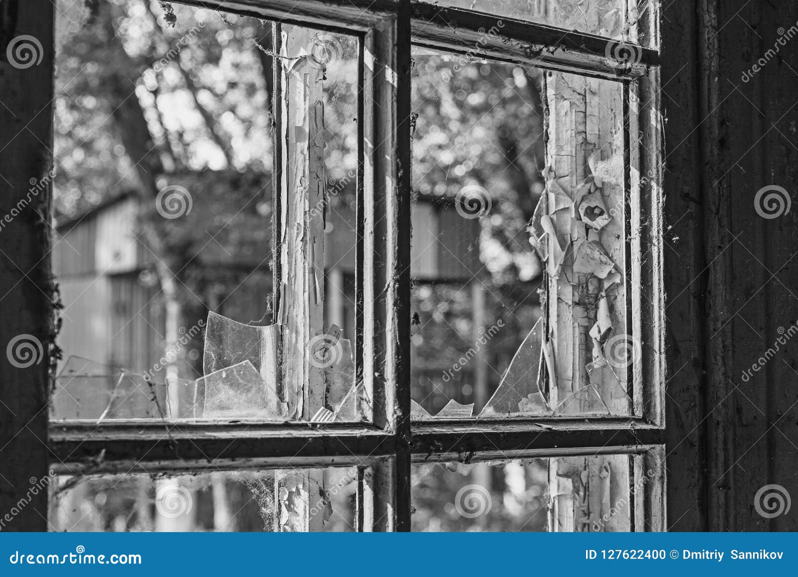 Completely Broken Glass in Old Wooden Windows Stock Photo - Image of ...