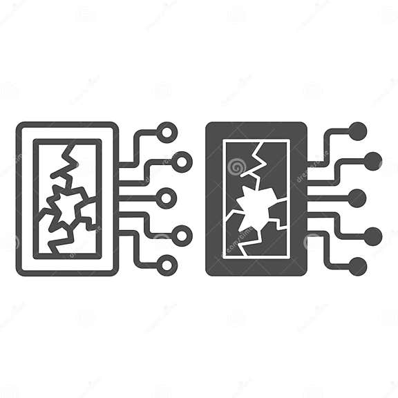 Broken Window and Contacts Line and Solid Icon, Web Security Concept ...