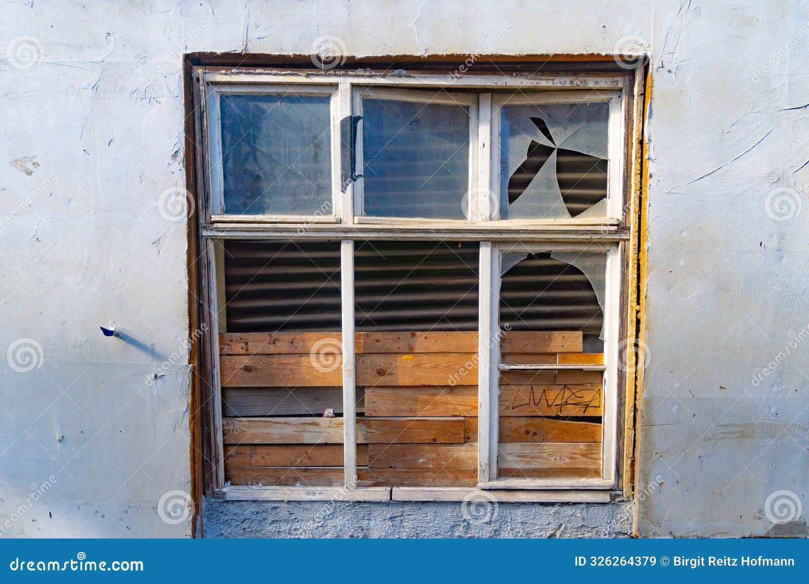 Broken Window Covered with Wood Stock Image - Image of damage, house ...