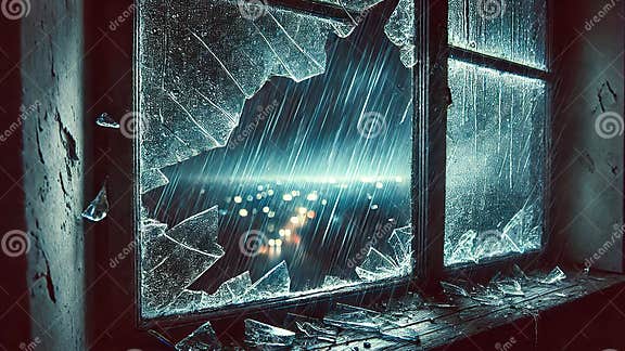 Broken Window on a Dark and Stormy Night Stock Illustration ...