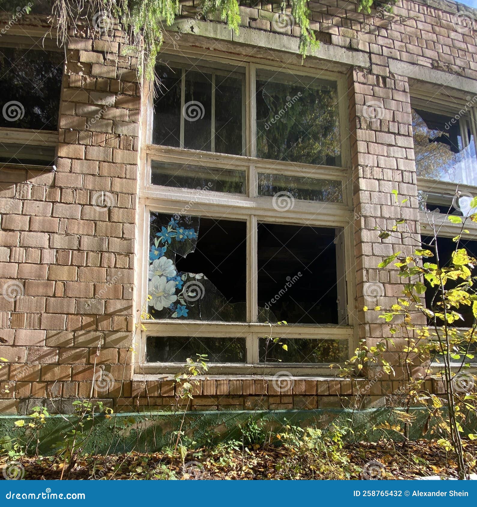 Broken Window in a Destroyed Abandoned Building Stock Photo - Image of ...