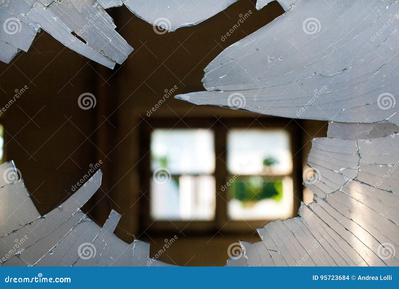 Broken Window Glass Looking Inside a House with a Window Background ...