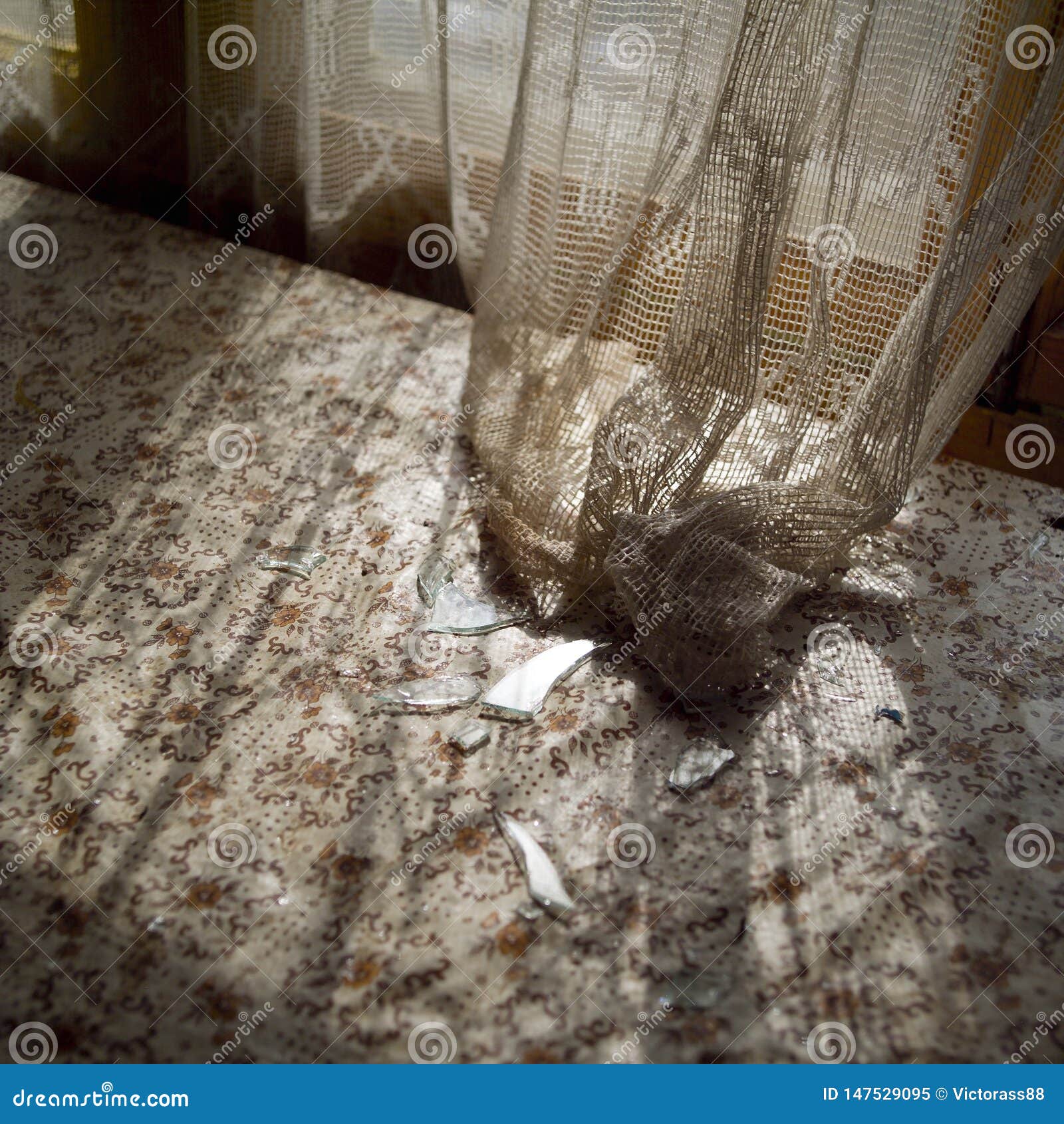 Broken Window Glass on a Table Stock Image - Image of pieces, interior ...
