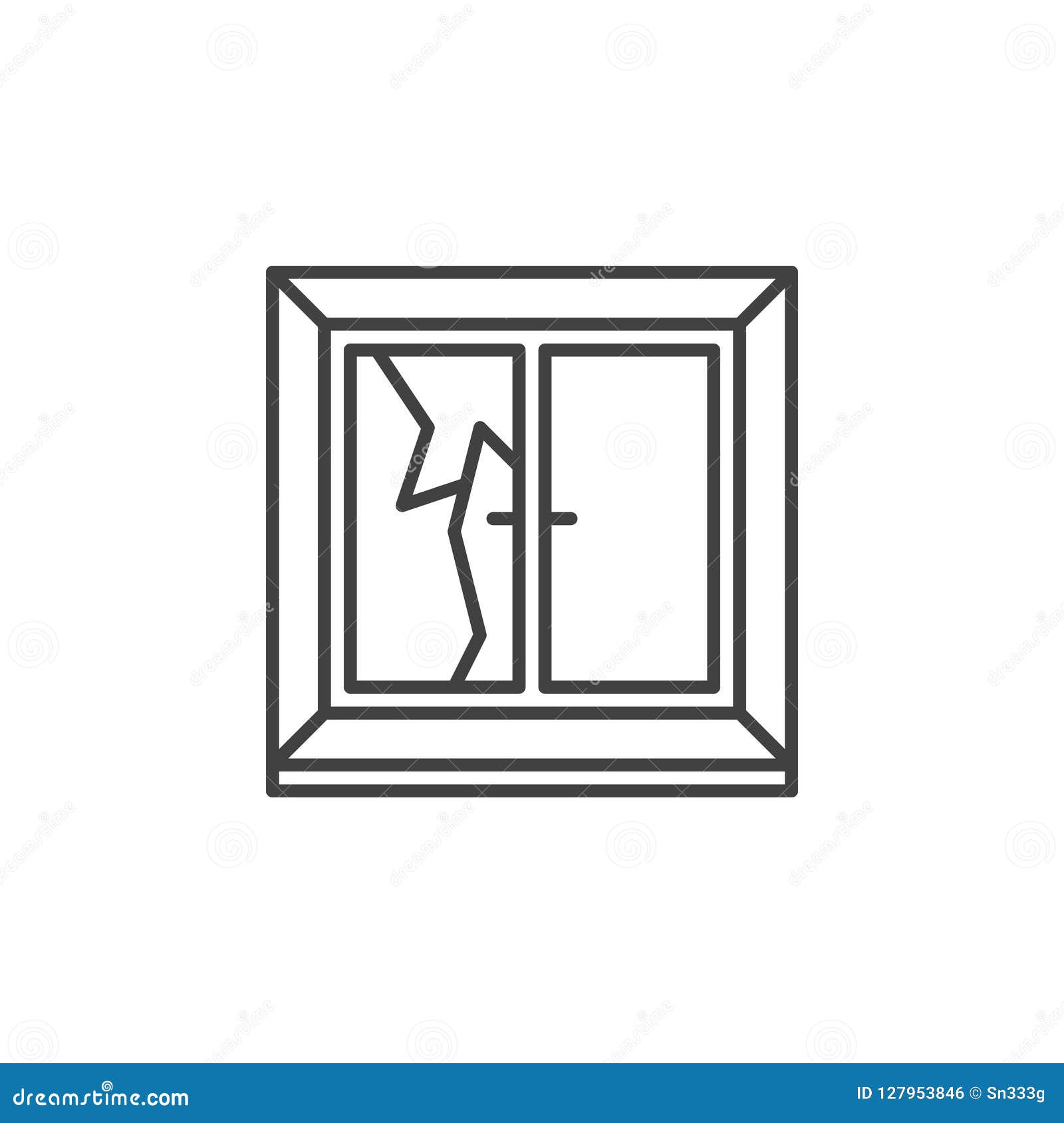 Broken Window Linear Icon - Vector Cracked Window Sign Stock Vector ...