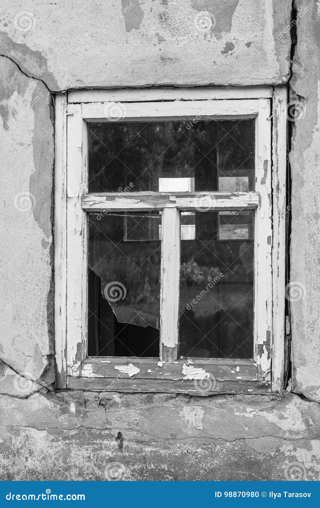 Broken Window in the Old House. Stock Photo - Image of cracks ...