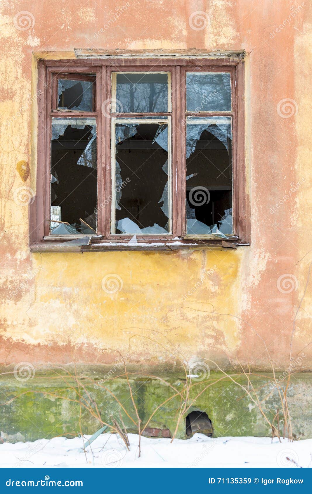 Broken Window in an Old House after Fire Stock Illustration ...