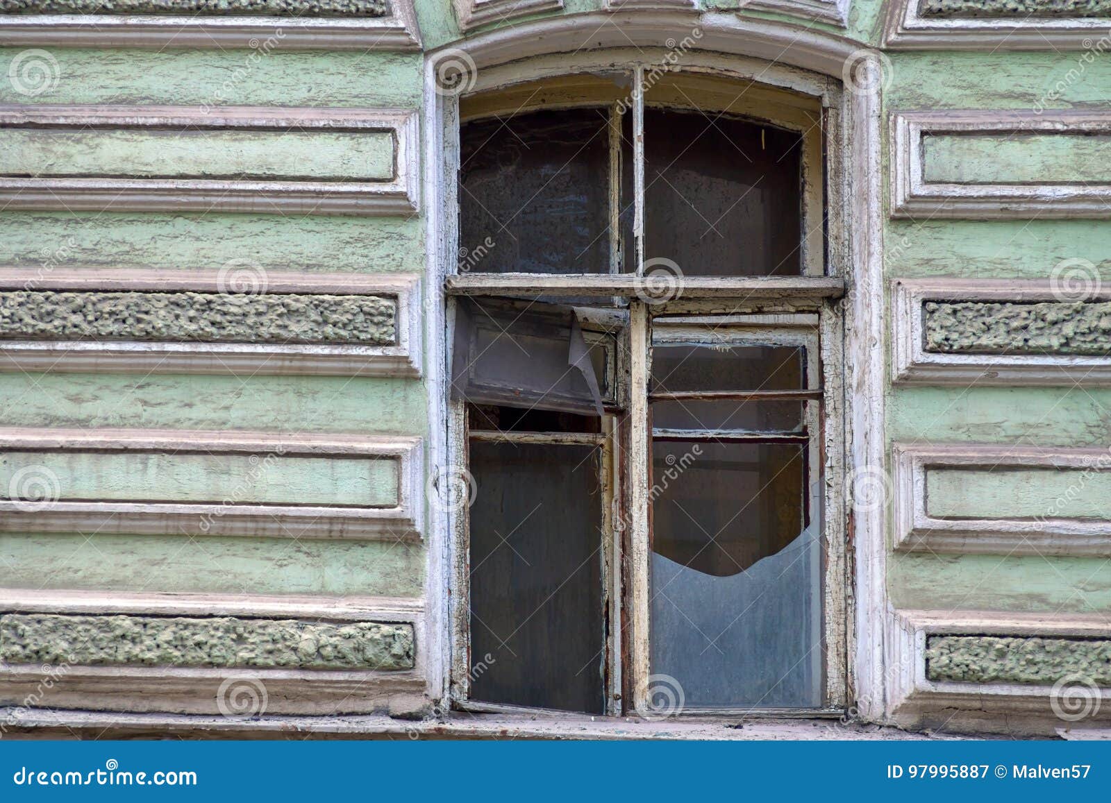 The Broken Window of the Old House Stock Image - Image of wall, retro ...