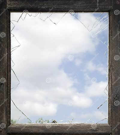 Broken Window with Old Wooden Frame Stock Image - Image of wood ...