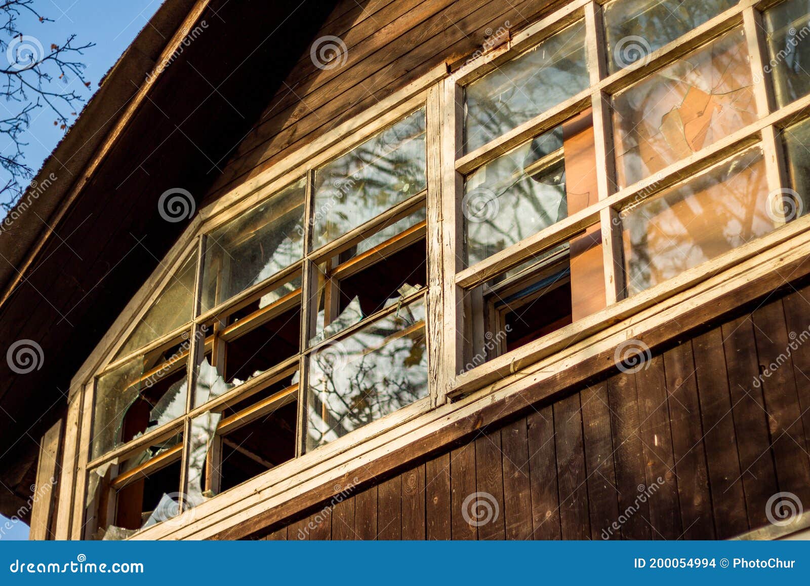 Broken Window Panes in a Country Wooden House Stock Photo - Image of ...