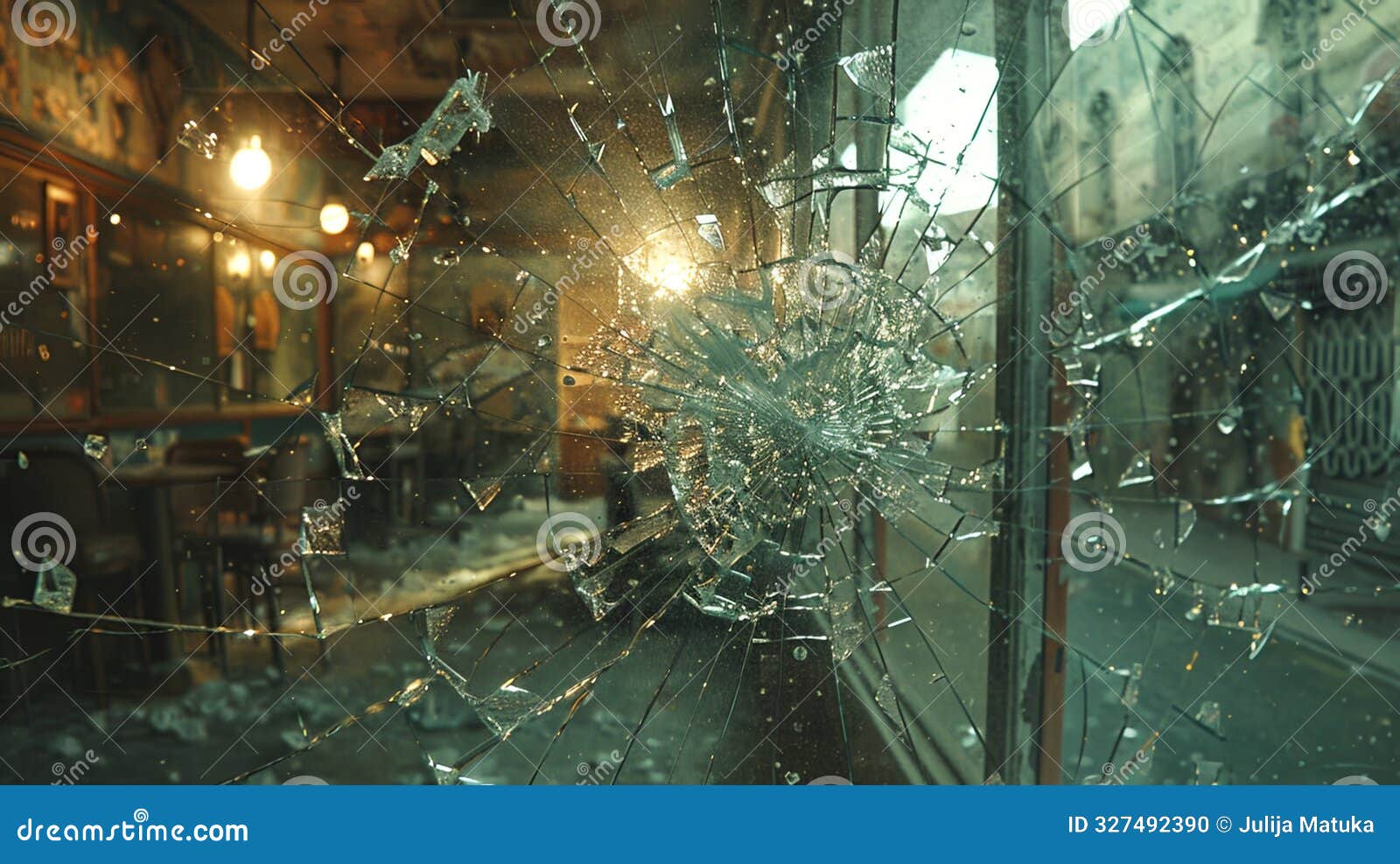 Broken Window in a Restaurant in the Evening Stock Photo - Image of ...