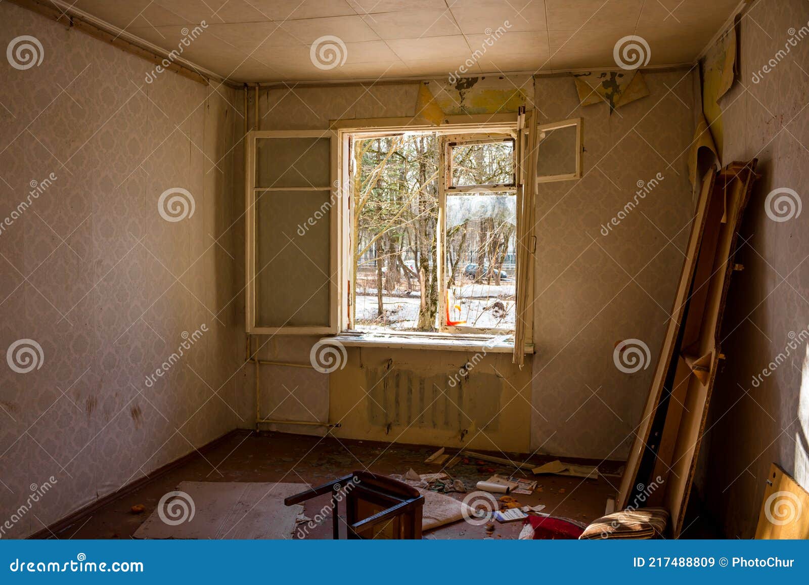 Broken Window in a Room of an Abandoned House Stock Image - Image of ...