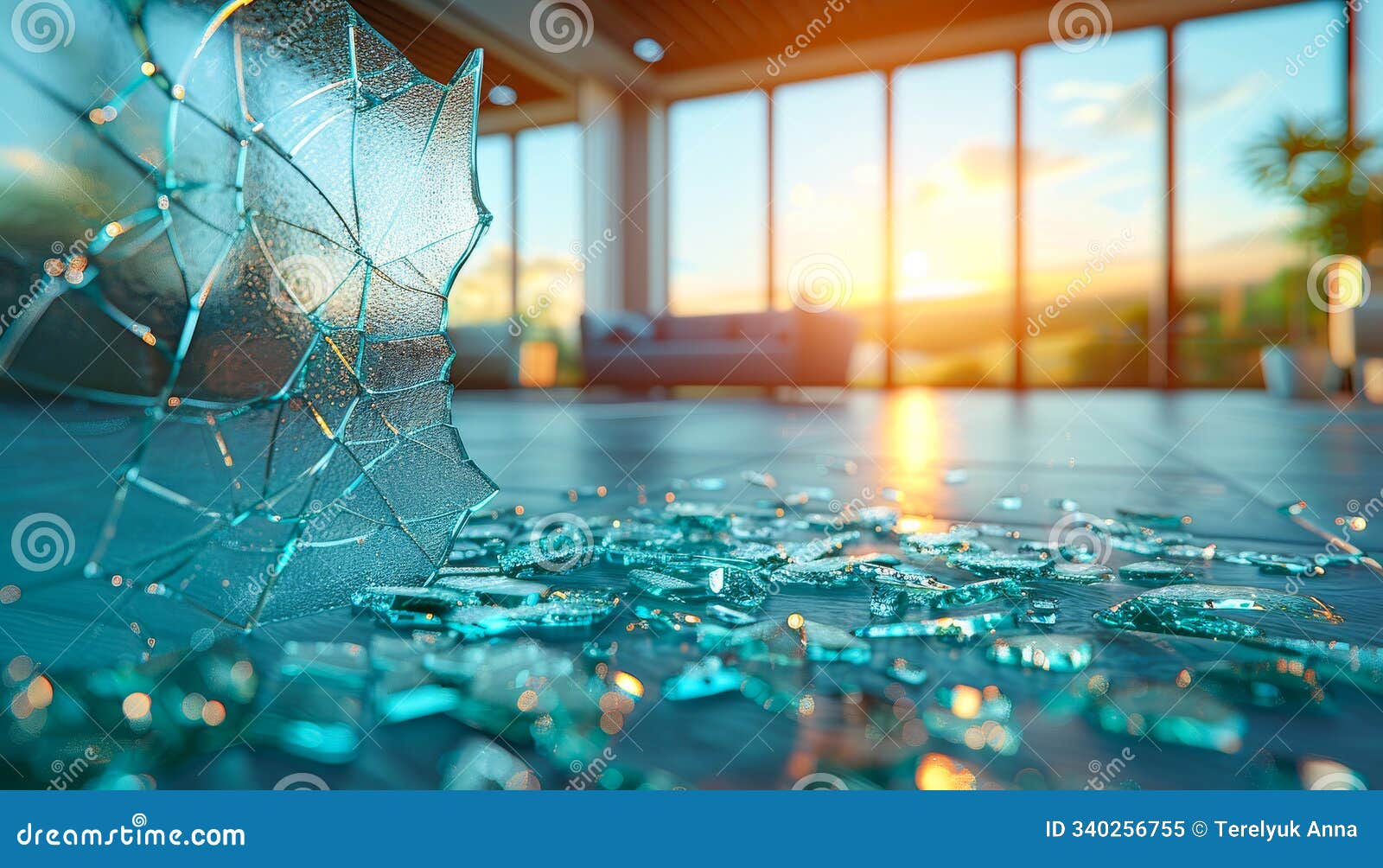 A Broken Window with Shards of Glass on the Floor Stock Image - Image ...