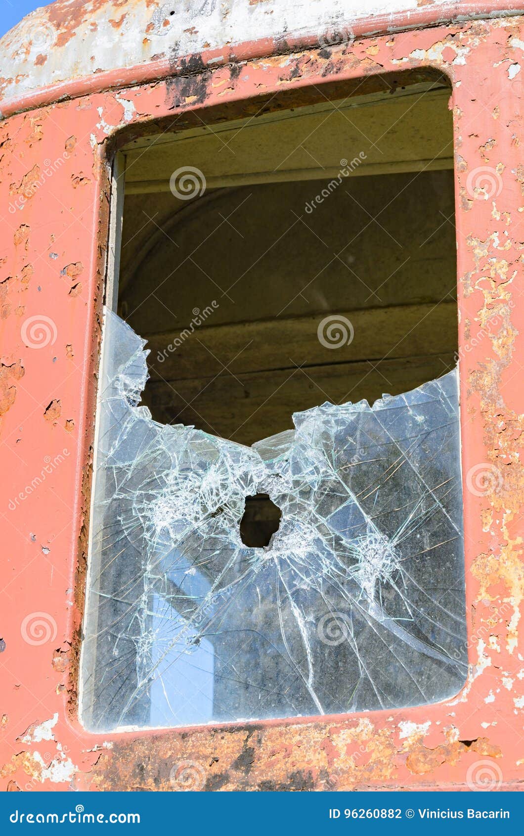 Broken window of a train stock photo. Image of locomotive - 96260882