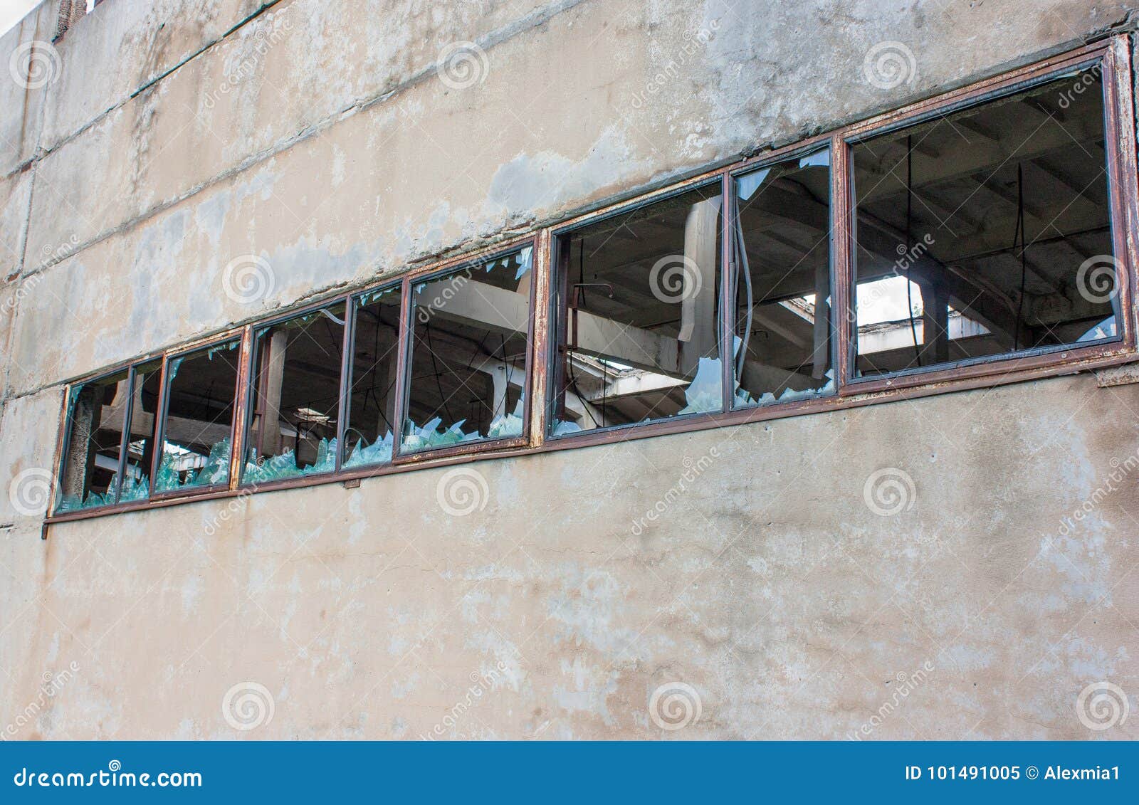 Broken Windows in an Abandoned Factory Stock Image - Image of retro ...
