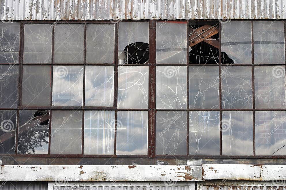 Broken Windows at Abandoned Factory Building Stock Photo - Image of ...