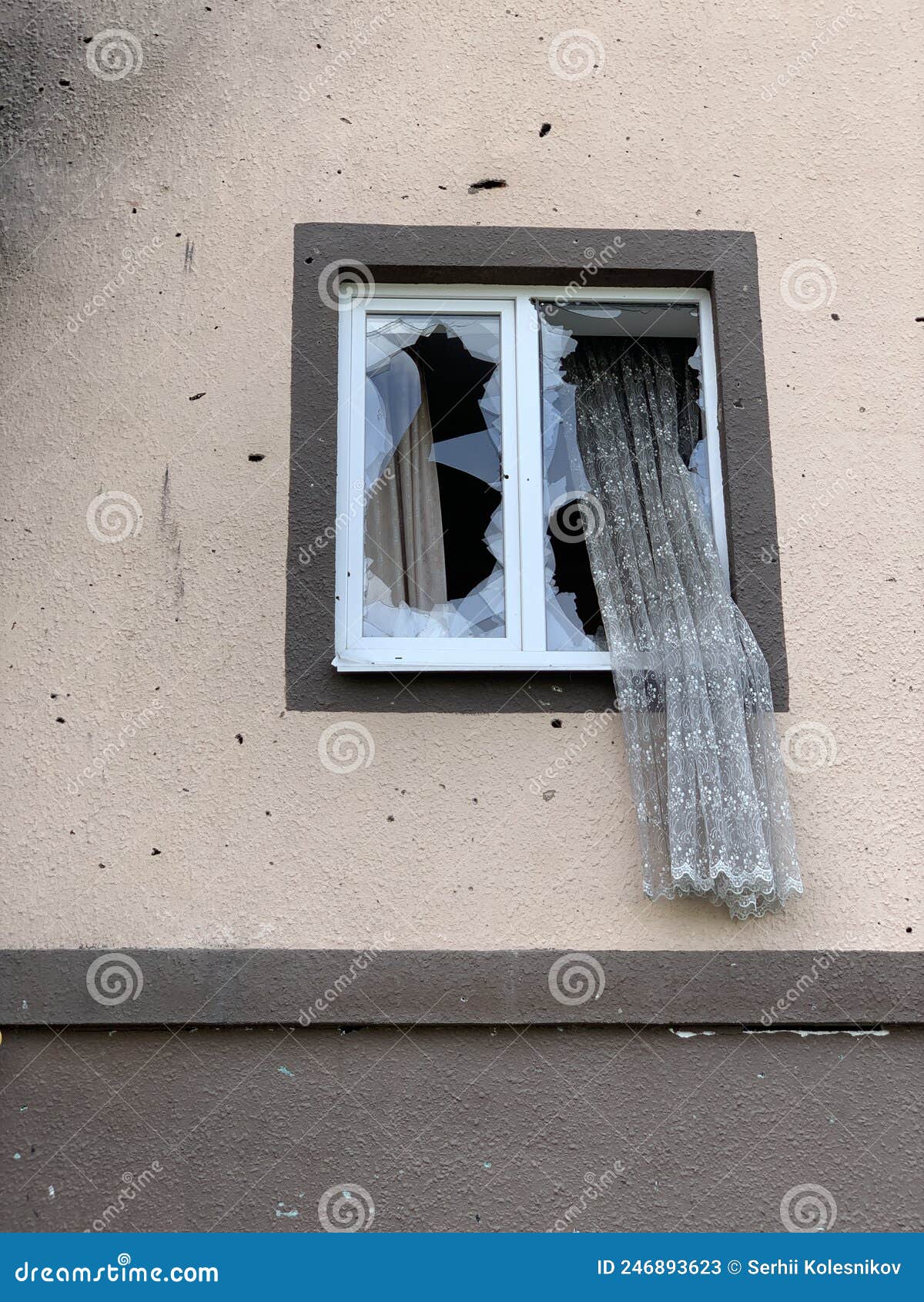 Broken Windows by the Blast Wave from the Explosion. Broken Window in ...