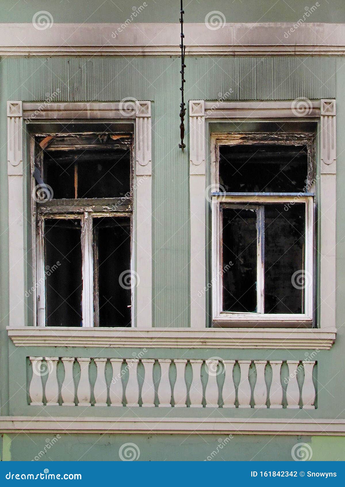 Broken Windows on the Building Damaged by Fire Stock Photo - Image of ...