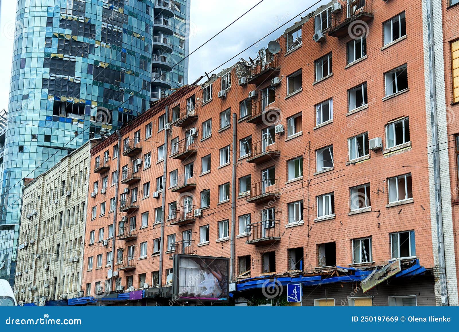Broken Windows and Destroyed Facade Editorial Stock Image - Image of ...