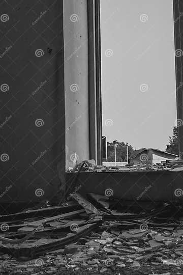 Broken Windows in a Destroyed School Editorial Stock Image - Image of ...