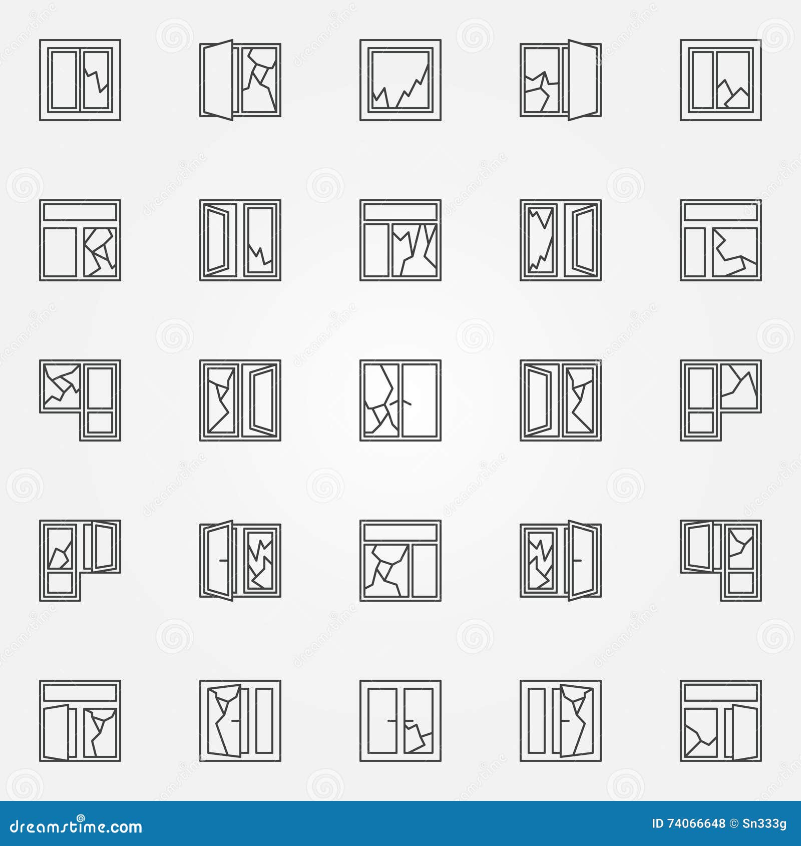 Broken windows icon set stock vector. Illustration of broken - 74066648