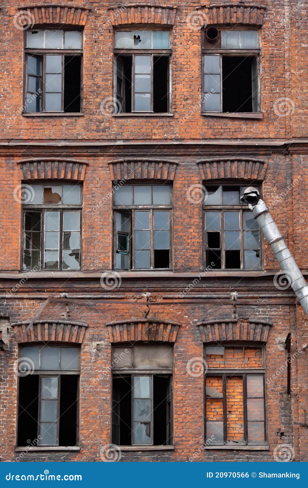 Broken Windows on Old Warehouse Stock Photo - Image of industrial ...