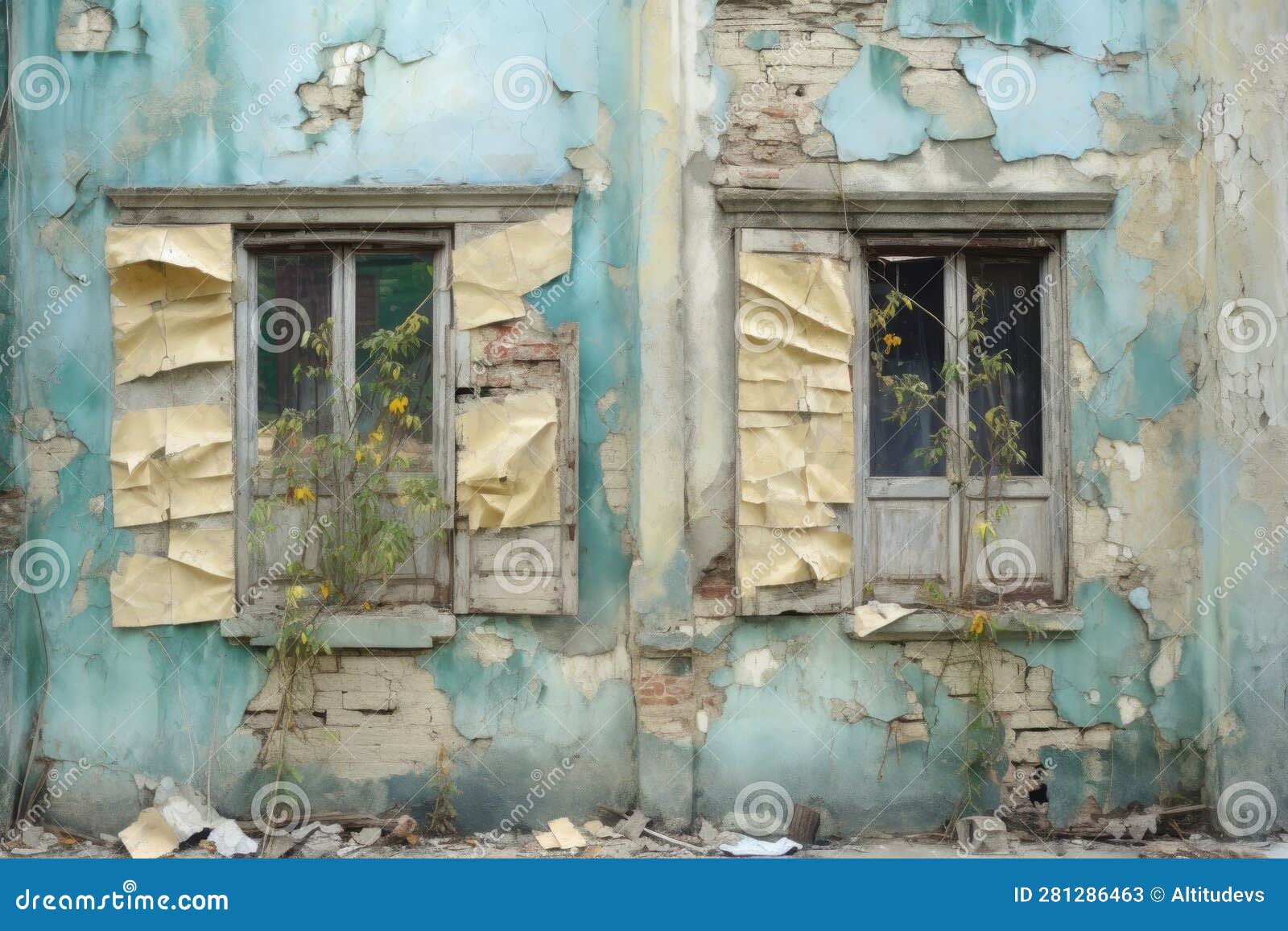 Broken Windows and Peeling Paint on Buildings Stock Image - Image of ...