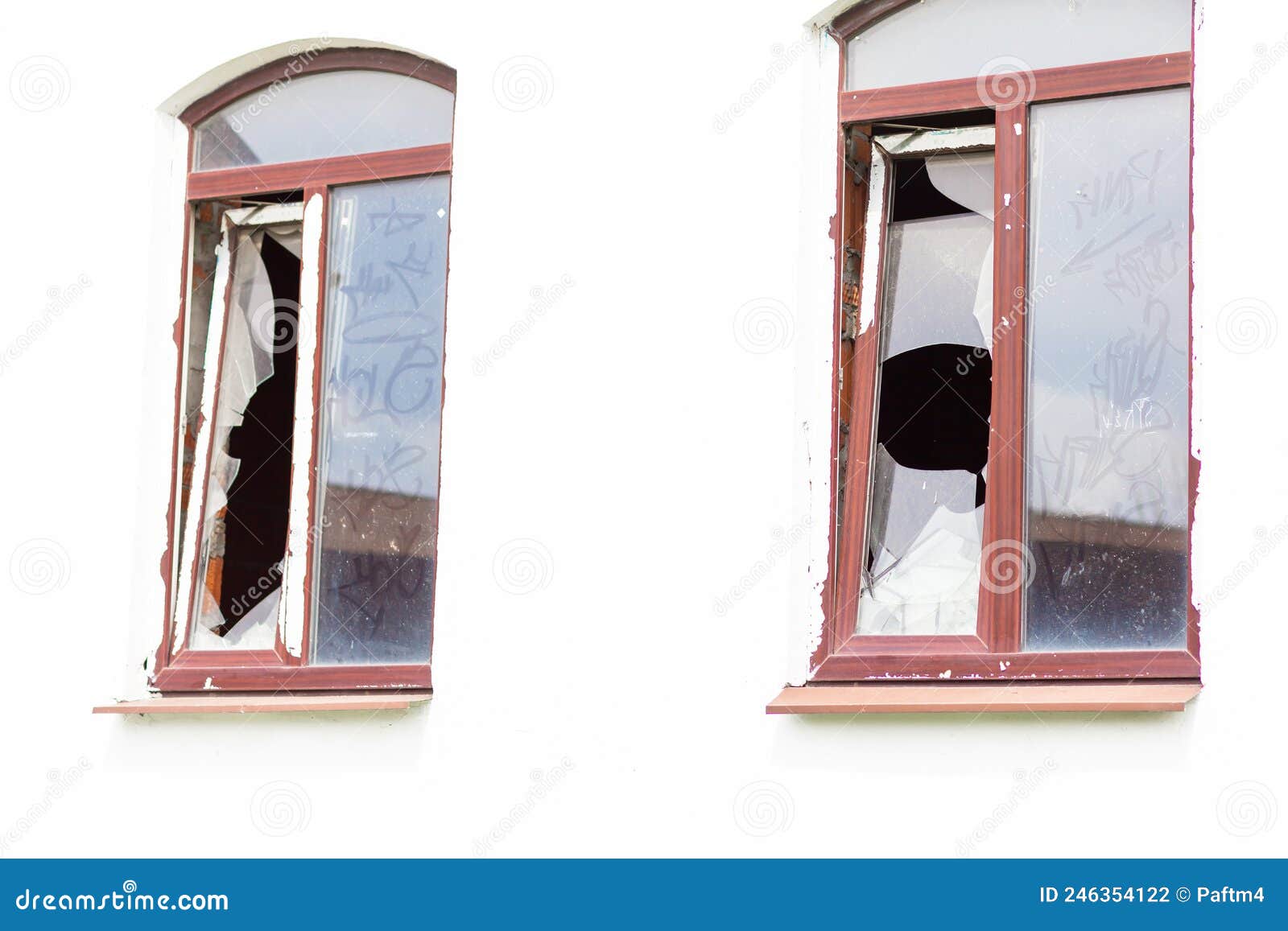 Broken Windows in a Private Abandoned House Stock Photo - Image of ...