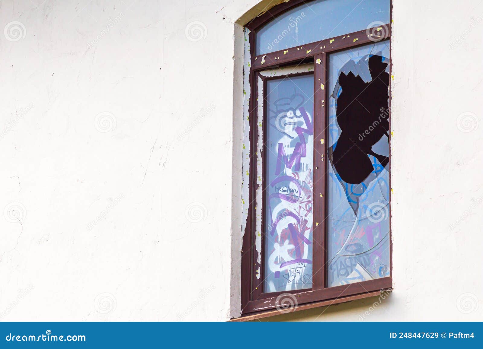 Broken Windows in a Private Abandoned House Stock Image - Image of ...