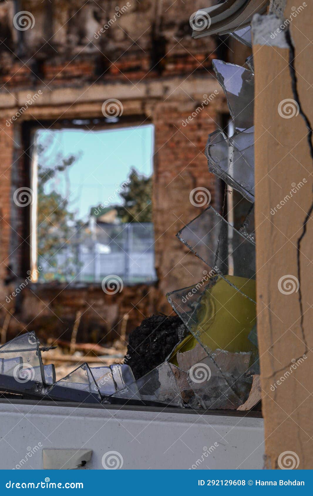 Broken Windows in a School that Burned Down during Hostilities Stock ...