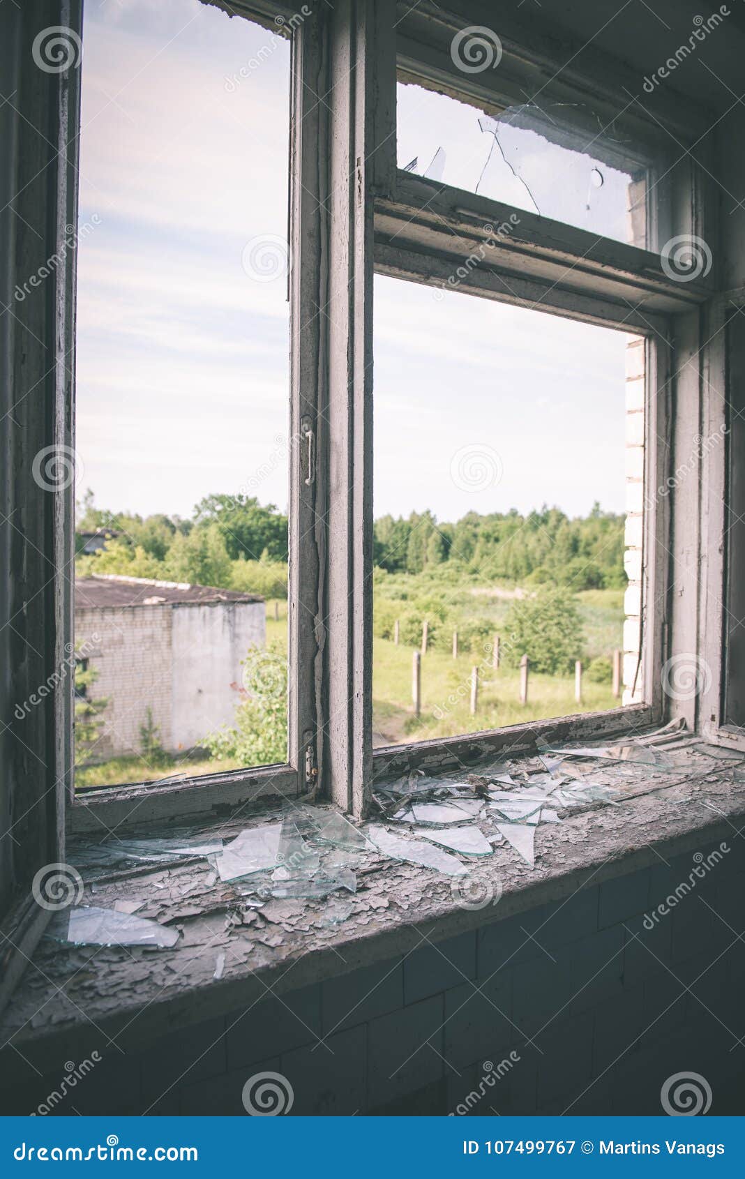 Broken Windows with Smashed Glass - Vintage Film Effect Stock Image ...