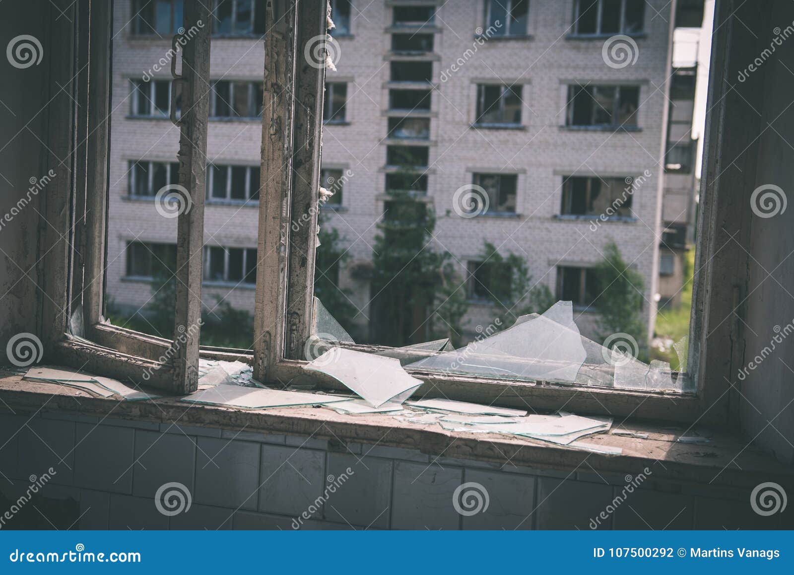 Broken Windows with Smashed Glass - Vintage Film Effect Stock Photo ...