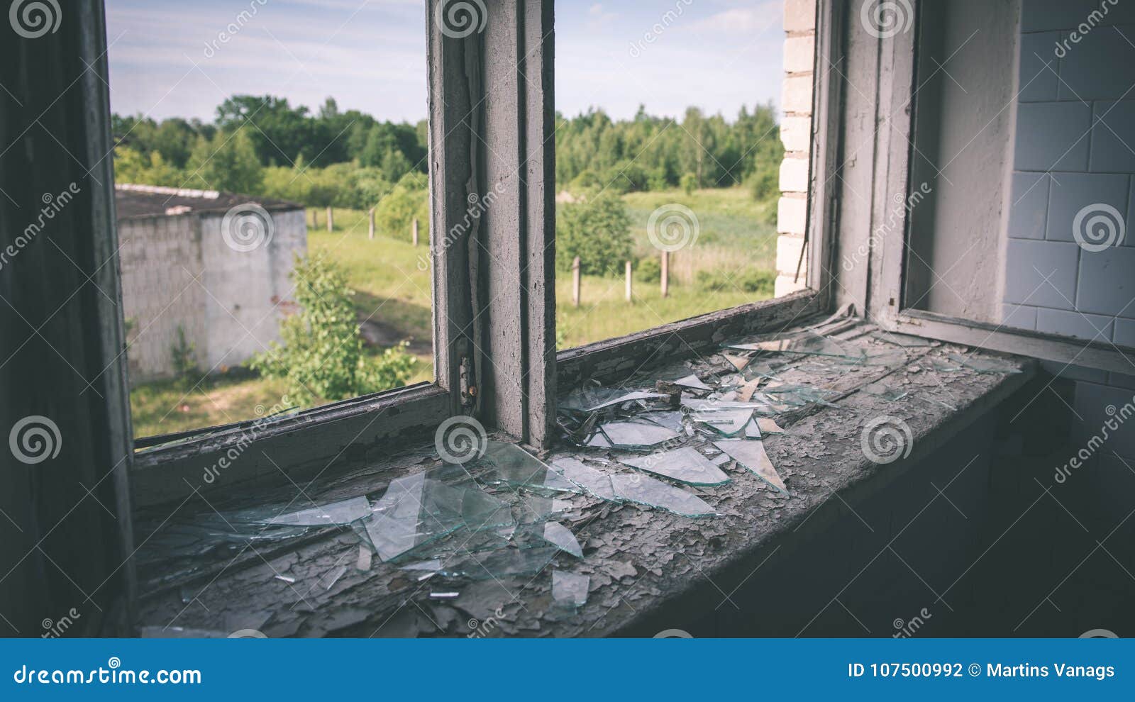 Broken Windows with Smashed Glass - Vintage Film Effect Stock Photo ...