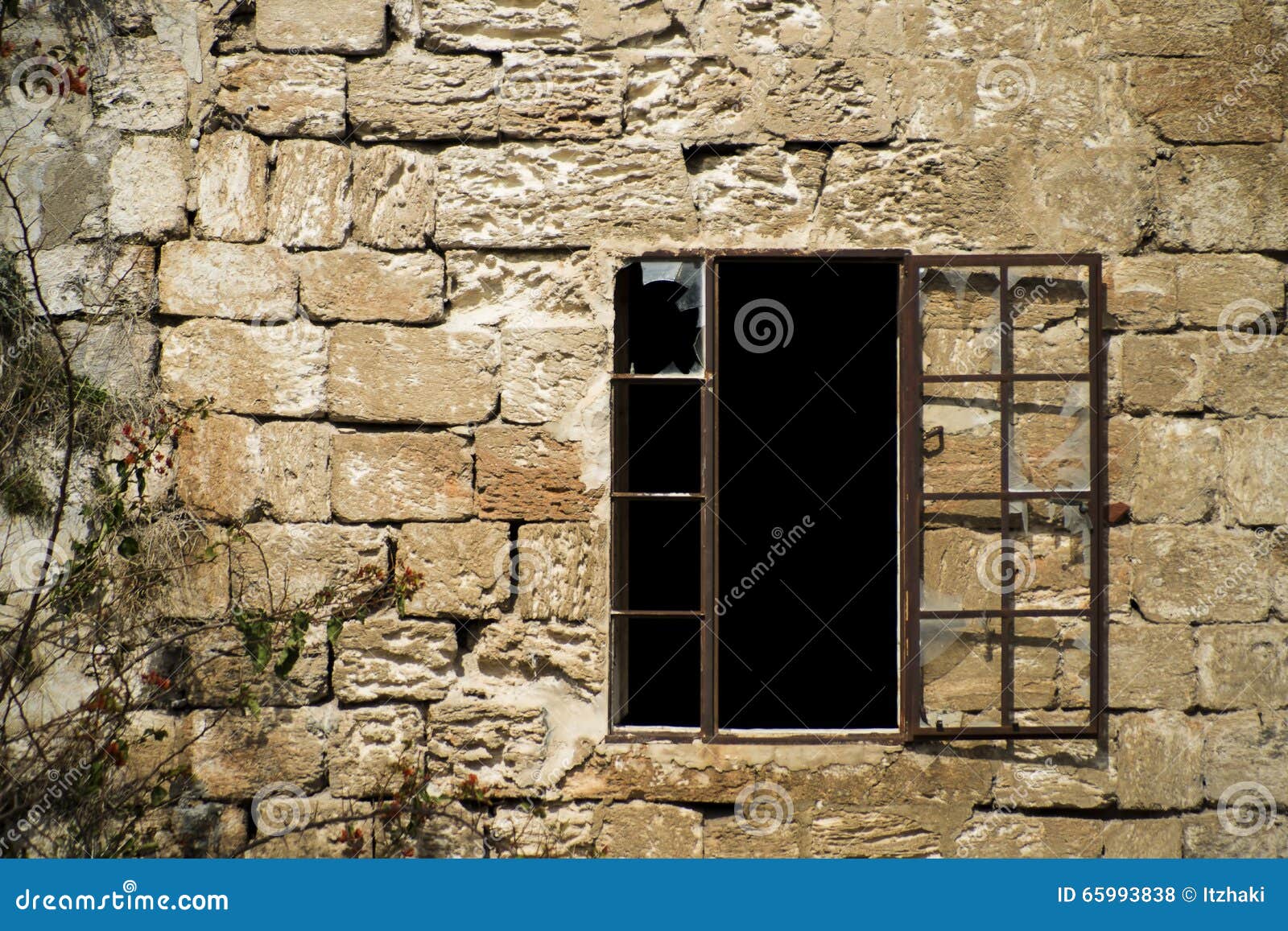 Broken Windows and Stone Wall Stock Photo - Image of brick, barrier ...