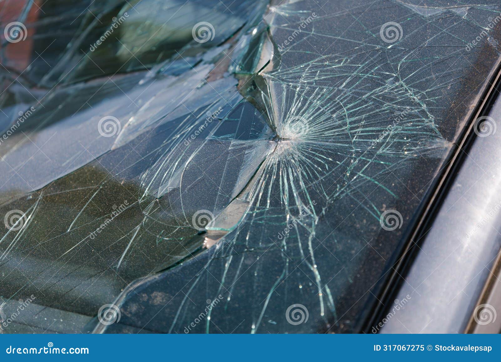 Broken Windscreen of Car. Broken Glass. Dents on the Windshield after a ...