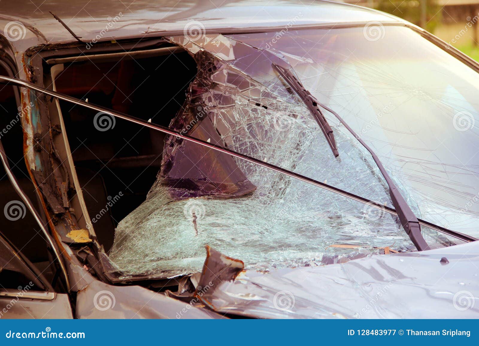The Broken Windshield in Car Accident Stock Image - Image of road ...
