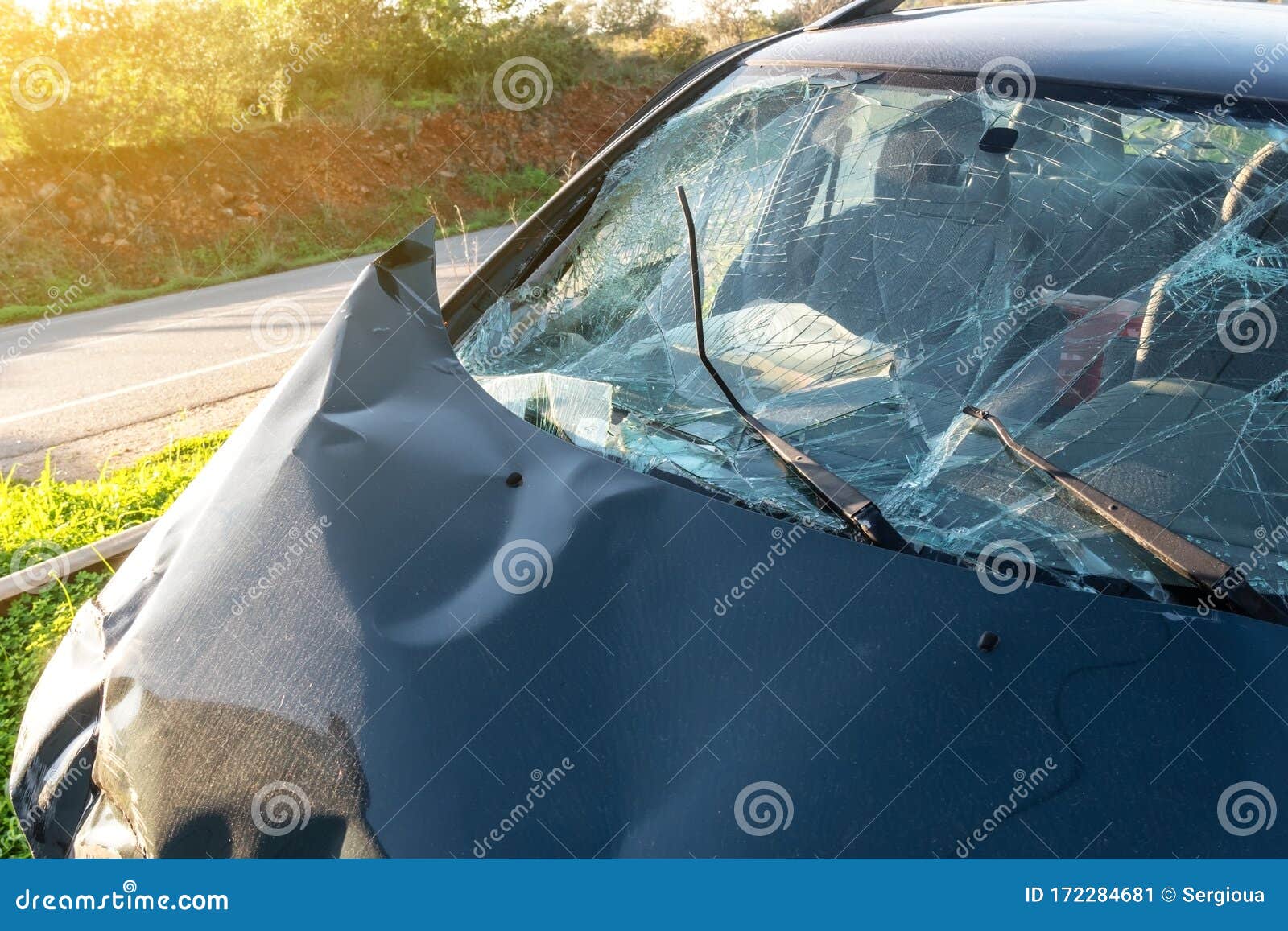 Broken Windshield in a Car after a Crash, and Driving while Alcohol ...