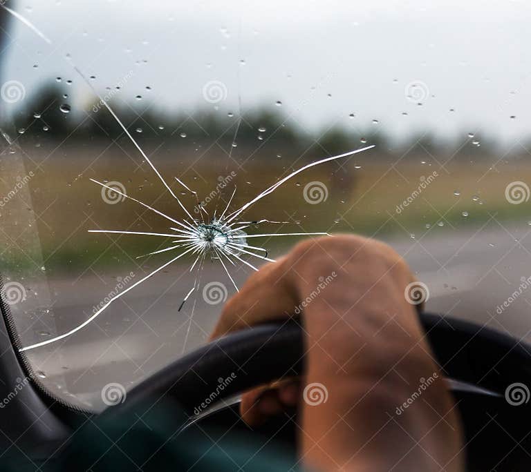 Broken Windshield of a Car. a Web of Radial Splits, Cracks on the ...