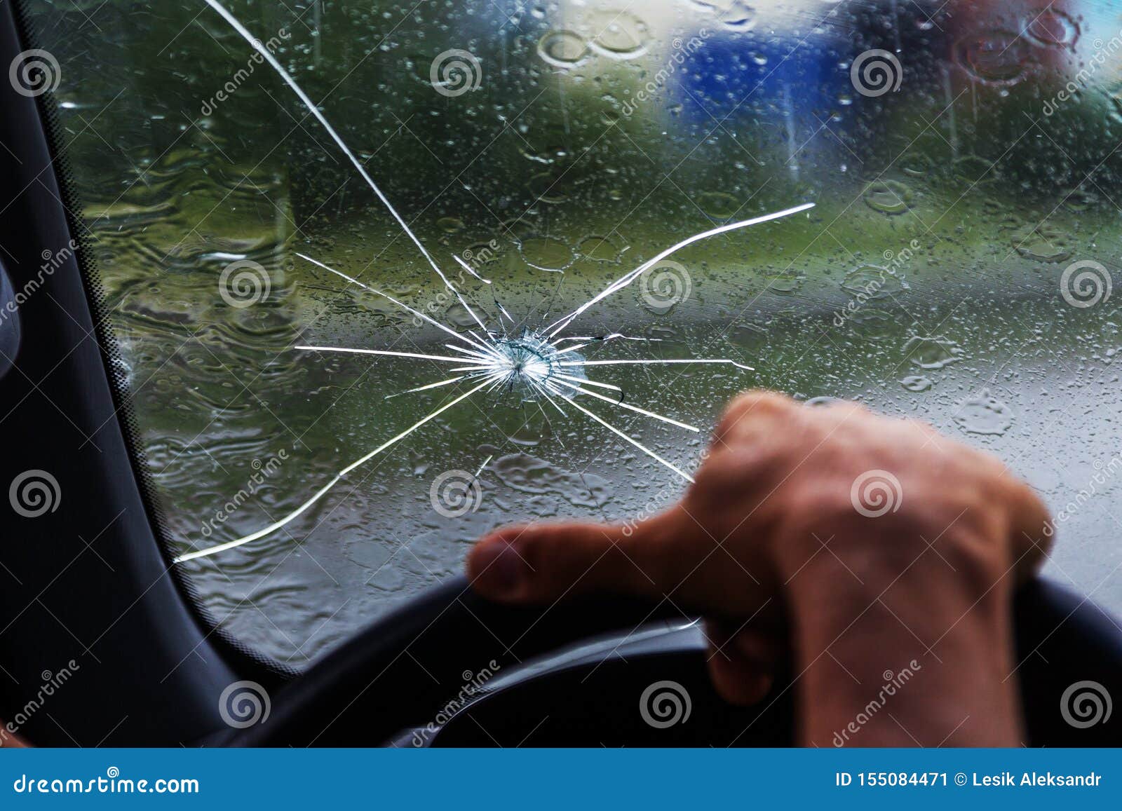 Broken Windshield of a Car. a Web of Radial Splits, Cracks on the ...
