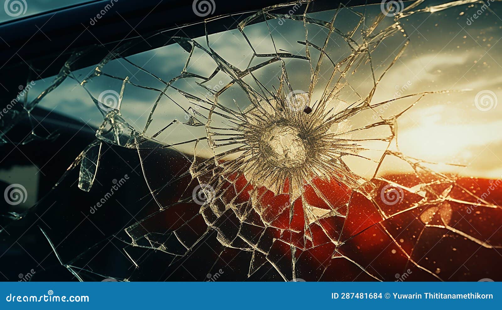 Broken Windshield of a Car. a Web of Radial Splits, Cracks on the ...