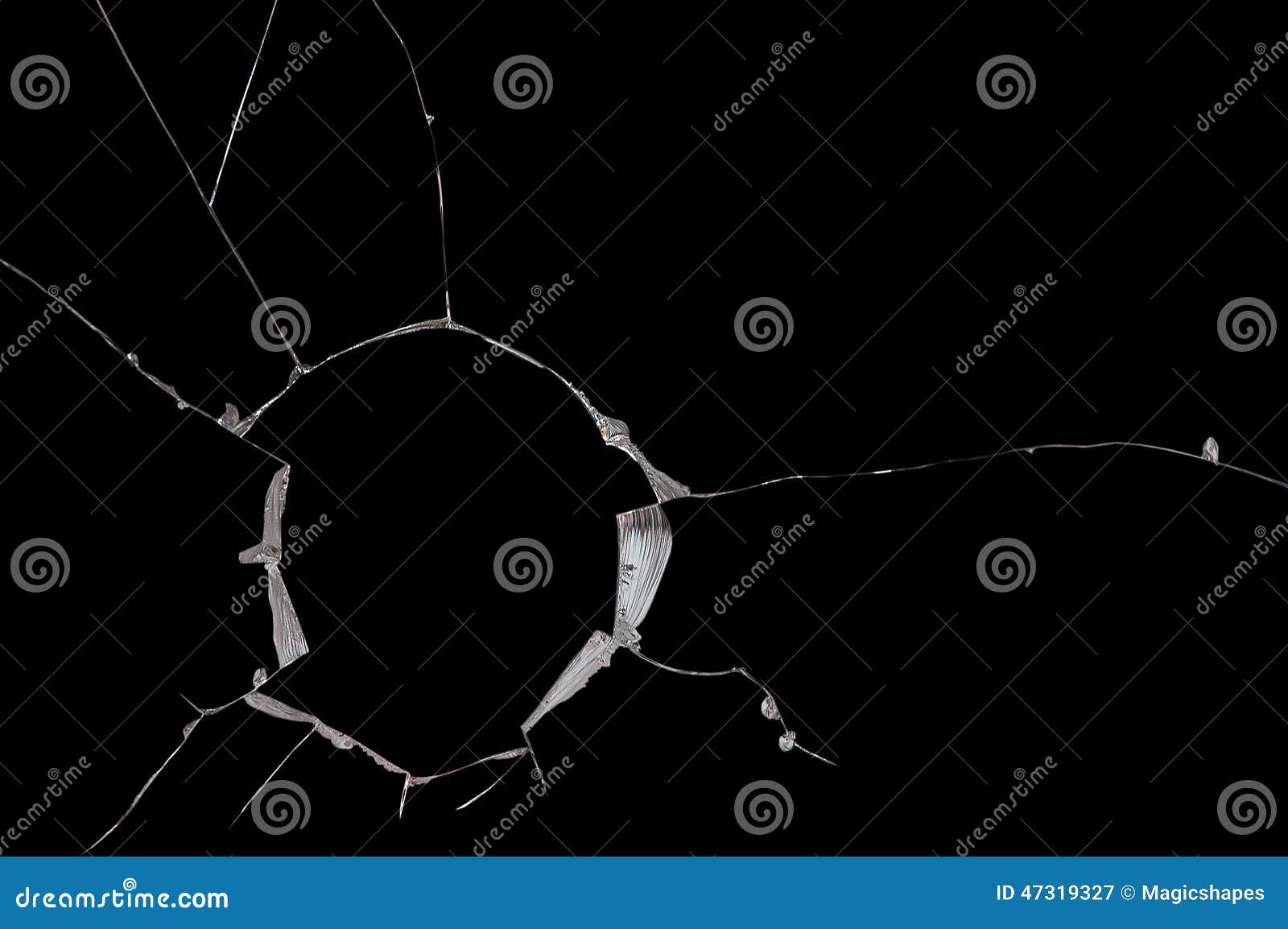 Broken Windshield Glass on a Black Background Stock Image - Image of ...