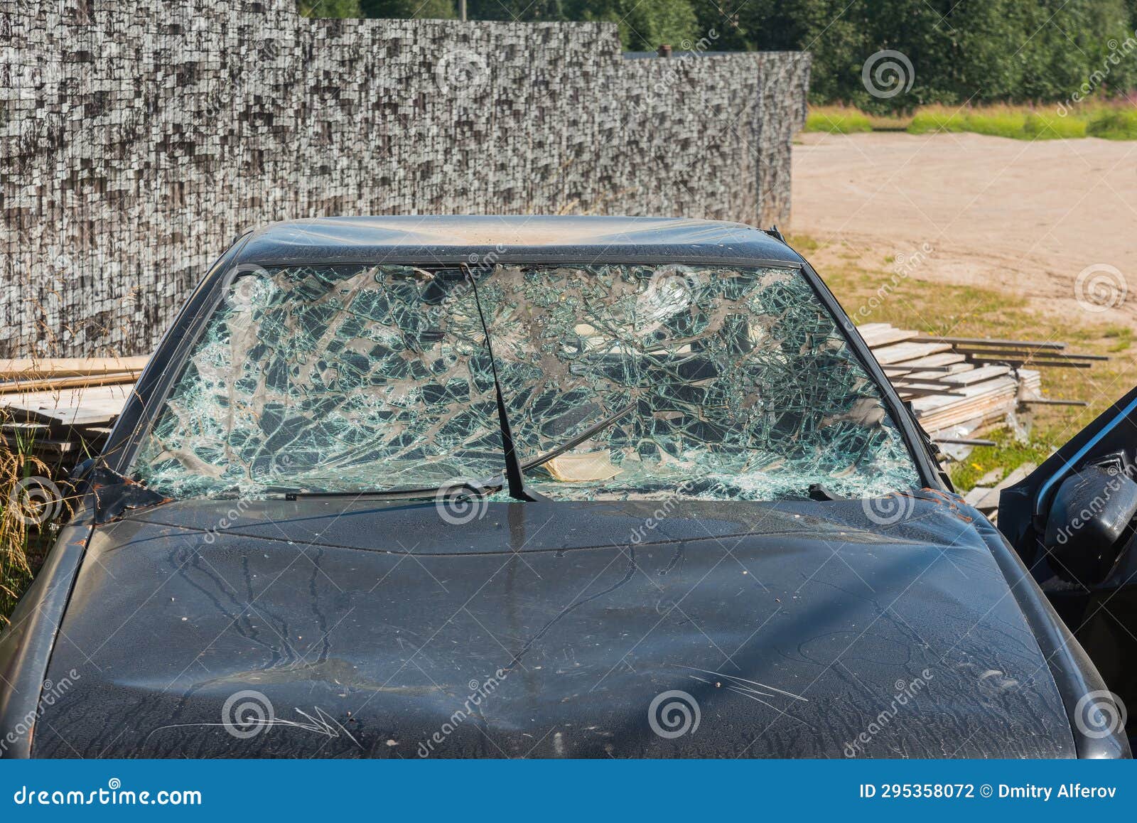 Broken Windshield of a Passenger Car Stock Photo - Image of destroyed ...
