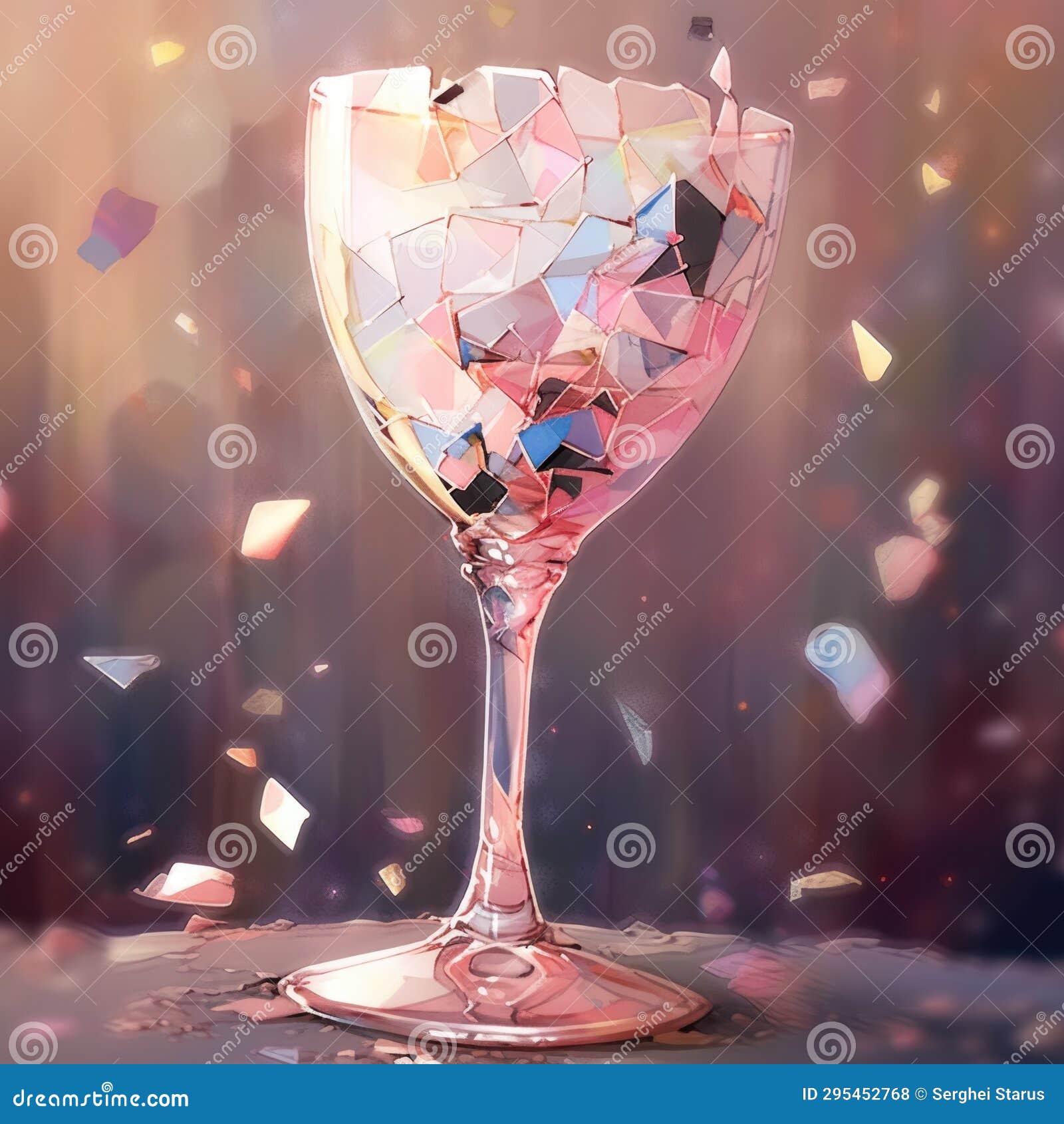 A Broken Wine Glass With Confetti Falling Out Of It Ai Stock Illustration Illustration Of