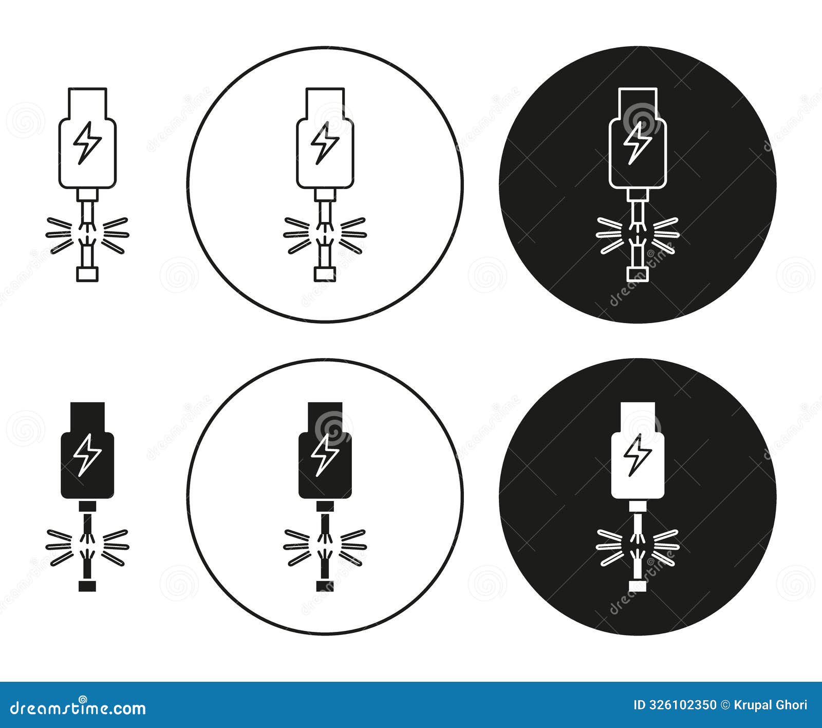 Broken Wire Flat Editable Icon Mark Set. Broken Wire Illustration ...